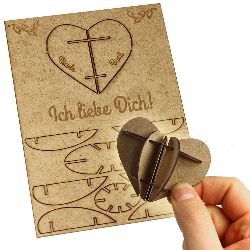 Postkarte 3D Herz aus Holz als Deine persönliche Liebeserklärung