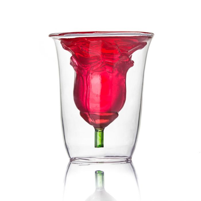 Doppelwandiges Glas in Rosenform - Dein Getränk als Rose
