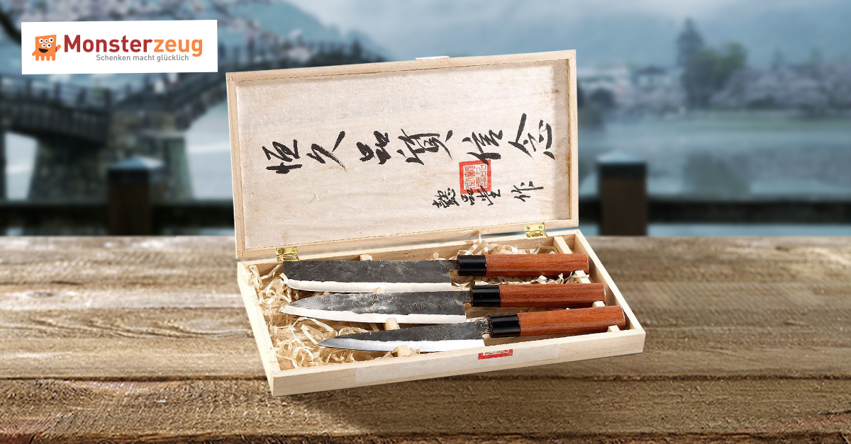 Profi Küchenmesser Set - 3-teilig - Nakiri und Santoku Messer