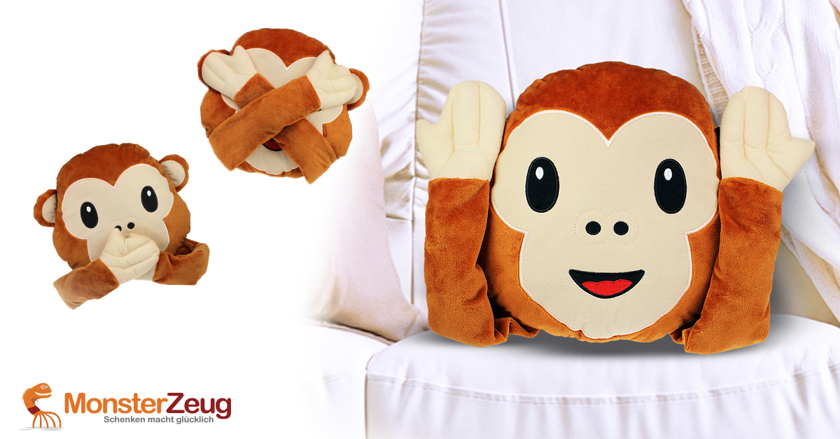 Emoticon Kissen - Affe 3in1 - Augen zu Ohren zu Mund zu